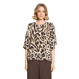 Schlupfbluse Cartoon "Damen mit Muster", Damen, Gr. 34, nature, khaki, Obermaterial: 100% Viskose, l&auml;ssig geschnitten normal, Rundhals, Blusen Schlupfbluse