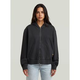 G-Star Raw Longpullover G-STAR "Modern Basic Relaxed Hooded Zip Thru Sweatshirt", Damen, Gr. M, schwarz (dk schwarz gd), Obermaterial: 100% Baumwolle, Pullover Longpullover
