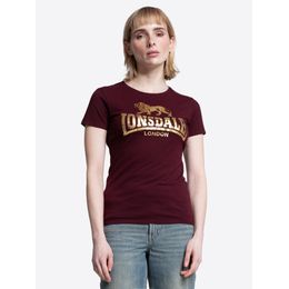 T-Shirt Lonsdale "BANTRY", Damen, Gr. L, oxblood, gold, Obermaterial: 100% Baumwolle, Shirts T-Shirt, sportlicher Stil, f&uuml;r Sportmode und Streetwear, moderner Look
