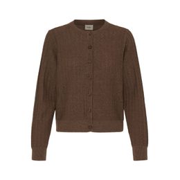 Strickjacke Fransa "Langarm FRVANESSA", Damen, Gr. L, beige (rain drum melange), Obermaterial: 100% Baumwolle CO., Strickjacken Strickjacke