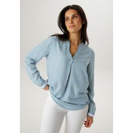 Schlupfbluse Aniston SELECTED, Damen, Gr. 36, hellblau, sand, wei&szlig;, Web, Obermaterial: 100% Viskose, bedruckt, gemustert, l&auml;ssig geschnitten h&uuml;ftbedeckend, V-Ausschnitt, mit Knopf B&uuml;ndchen, Blusen Schlupfbluse, mit modischer Kettenmusterung- NEUE KOLLEKTION