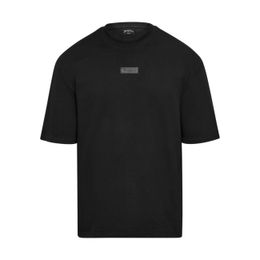 T-Shirt DROPSIZE "Dropsize Herren Heavy Oversize Front Rubber Patch T-Shirt", Jungen, Gr. M, schwarz, 100% Baumwolle, bedruckt, oversize, Rundhals, Shirts T-Shirt