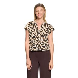 Shirtbluse Cartoon "Damen mit Volant", Damen, Gr. 34, braun (nature, khaki), Obermaterial: 100% Viskose, figurumspielend normal, V-Ausschnitt, Blusen