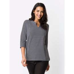 3/4-Arm-Shirt "Freizeitshirt", Damen, Gr. 46, schwarz-wei&szlig; (schwarz, wei&szlig;, gestreift), 100% Baumwolle, gemustert, gestreift, V-Ausschnitt, Shirts 3/4-Arm-Shirt