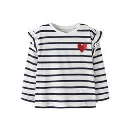 Langarmshirt name it "NMFTOVELINA LS NREG TOP PB", M&auml;dchen, Gr. 104, hellwei&szlig; stripes:schwarz sapphire, grenadine heart, Jersey, Obermaterial: 100% Baumwolle, gestreift, regular fit normal, Rundhals, Shirts Langarmshirt
