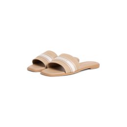 Pantolette Tommy Hilfiger "FLAT MULE WEBBING", Damen, Gr. 36, safari, Textil, unifarben mit Farbeinsatz, Schuhe Pantolette, Sommerschuh, Flats mit modischem Kontrastbesatz