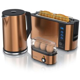 arendo Fr&uuml;hst&uuml;cksset, Wasserkocher 1,5l, 2-Scheiben Toaster Langschlitz, 3er Eierkocher, Kupfer
