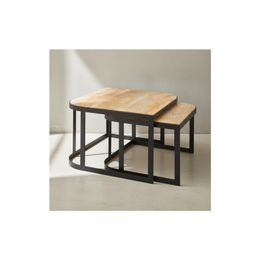 KADIMA DESIGN Massivholz Beistelltische TIMAVO: Industrielles Set, 60x40x60 cm & 50x35x50 cm, Mango-Massivholz, Eisen, abgerundete Ecken.