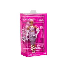Mattel HYV25 - Barbie - Deluxe Style - Puppe mit violettem Metallic-Outfit, Samthandschuhen und Acceessoires