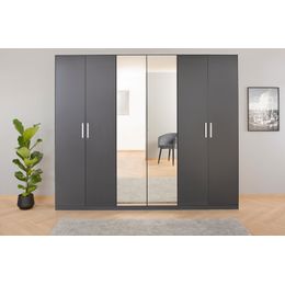 Kleiderschrank OTTO HOME "Mehrzweckschrank Aktenschrank M&ouml;bel Mietswohnung Schlafzimmer KOLUNA", grau (graumetallic), B:271cm H:210cm T:54cm, Holzwerkstoff, Schr&auml;nke, Kleiderschrank, mit Spiegel, inkl. 2 Innenschubladen sowie extra B&ouml;den MADE IN GERMANY
