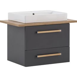 Waschtisch Schildmeyer "Duo, Waschtisch, melaminharzbeschichtet, Made in Germany, B: 80 cm", grau (anthrazit, eiche landhausfarben, anthrazit), B:82,2cm H:61,5cm T:50cm, Waschtische, Waschtisch, Solide Verarbeitung - Dieses Produkt ist in Deutschland gefertigt