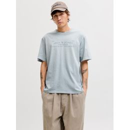 Jack & Jones T-Shirt JACK & JONES "JPRBLUAIDEN SS TEE", Jungen, Gr. L, ashley blau, Jersey, Obermaterial: 100% Baumwolle, bedruckt, regular fit normal, Rundhals, Shirts T-Shirt, Baumwolle, regular fit