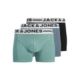 Jack & Jones Boxer JACK & JONES "Sense Trunks", Herren, Gr. XXL, 3 Stk., weathervane pack:atlantic deep, schwarz, Jersey, Obermaterial: 95% Baumwolle, 5% Elasthan, bedruckt, unifarben mit Farbeinsatz, k&ouml;rpernah, Unterhosen, Baumwollmischung, elastisches B&uuml;ndchen