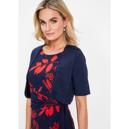 Boleroblazer bonprix, Damen, Gr. 40/42 (M), blau (dunkelblau), Obermaterial: 64% Polyester, 32% Viskose, 4% Elasthan, festlich, loose fit, Blazer, mit halblangen &Auml;rmeln, Loose Fit