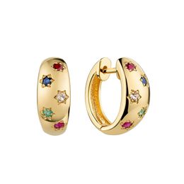 Paar Creolen Firetti "Schmuck Geschenk Silber 925 Ohrschmuck Ohrringe Blumen", gelbgoldfarben, rot, blau, gr&uuml;n, wei&szlig;, rot, blau, gr&uuml;n, wei&szlig;, Ohrringe, Damen, 17mm, Silber 925 (Sterlingsilber), mit Rubin, Saphir, Smaragd, Wei&szlig;topas