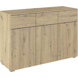 Kombikommode OTTO HOME "Kommode Sideboard Schubladenkommode Schlafzimmerkommode CORTONA", braun (eiche artisan), B:120cm H:81cm T:42cm, Holzwerkstoff, Sideboards, Kombikommode, mit 3 Schubladen und 3 verstellbaren Einlegeboden MADE IN GERMANY