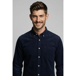 Langarmhemd Selected "SLHREG-MAT OX LS SHIRT D", Herren, Gr. L, N-Gr, blau (schwarz sapphire), Web, Obermaterial: 100% Baumwolle, unifarben, regular fit, 2-Knopf-Manschette, Hemden