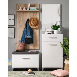 Garderoben-Set Inosign "Como", wei&szlig; (wei&szlig;, graueichefarben), B:132,5cm H:195cm T:35cm, Glas, Hartfaserplatte, Holzwerkstoff, MDF, Metall, Kastenm&ouml;bel-Sets, inkl. Schuhschrank, Sitzbank, Garderobenpaneel und Spiegel