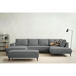 Wohnlandschaft Home Affaire "TVINNU", dunkelgrau, B:354cm H:83cm T:193cm, Sofas, Wohnlandschaft, Recamiere rechts/links, stellbar zum Schlafsofa (Krokodilverbinder)
