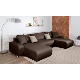 Wohnlandschaft Collection AB "Paola U-Form, B: 314 cm", macchiato, B:314cm H:41cm T:169cm, 100%Polyester, Sofas, Wohnlandschaft, Bettfunktion, Bettkasten & 4 Zierkissen, Federkern