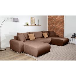 Wohnlandschaft Collection AB "Paola U-Form, B: 314 cm", braun, B:314cm H:41cm T:169cm, 100%Polyester, Sofas, Wohnlandschaft, Bettfunktion, Bettkasten & 4 Zierkissen, Federkern