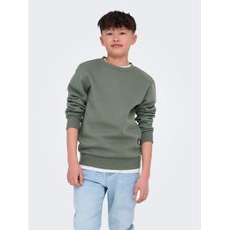 Sweatshirt ONLY & SONS JUNIOR "OSJCERES CREW NECK SWT NOOS", Jungen, Gr. 170/176, gr&uuml;n (castor gray), angeraute Sweatware, Obermaterial: 65% Baumwolle, 35% Polyester, unifarben, Basic, regular fit h&uuml;ftbedeckend, Rundhals, Rippb&uuml;ndchen, Sweatshirts Sweatshirt, Baumwollmischung, regular fit