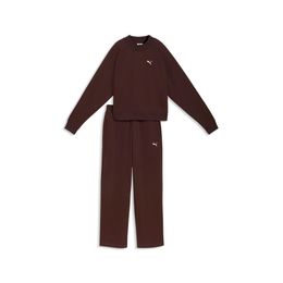 Trainingsanzug Puma "LOUNGEWEAR STANDARD SWEAT SUITT FL CL", Damen, Gr. L, chocolate fondue, Fleece, Obermaterial: 66% Baumwolle, 34% Polyester, unifarben, Sportanz&uuml;ge Trainingsanzug, mit Knopfleiste, Langarm-Oberteil, ohne Kapuze, aus Fleece