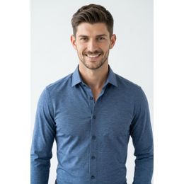 Businesshemd OLYMP "No. Six 24/Seven super slim", Herren, Gr. 45, N-Gr, blau (rauchblau), Web, Obermaterial: 92% Baumwolle, 8% Elasthan, sehr schmal, Hemden, in bequemer Jersey-Qualit&auml;t