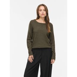 Rundhalspullover Vila "VIRIL O-NECK L/S KNIT TOP - NOOS", Damen, Gr. L, forest night detail:schwarz melange, Feinstrick, Obermaterial: 50% Viskose, 27% Nylon, 23% Polyester, meliert, regular fit normal, Rundhals, Rippb&uuml;ndchen, Pullover Rundhalspullover, Viskosemischung, regular fit