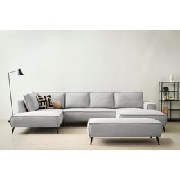 Wohnlandschaft Home Affaire "TVINNU", hellgrau, B:354cm H:83cm T:193cm, Sofas, Wohnlandschaft, Recamiere rechts/links, stellbar zum Schlafsofa (Krokodilverbinder)