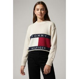 Strickpullover Tommy Hilfiger, M&auml;dchen, Gr. 12 (152), ivory silk, Strick, Obermaterial: 100% Baumwolle, unifarben, regular fit kurz, Rundhals, eingesetzt B&uuml;ndchen, Pullover Strickpullover, Kinder bis 16 Jahre, mit Rundhalsausschnitt