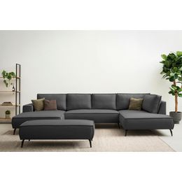 Wohnlandschaft Home Affaire "TVINNU", anthrazit, B:354cm H:83cm T:193cm, Sofas, Wohnlandschaft, Recamiere rechts/links, stellbar zum Schlafsofa (Krokodilverbinder)