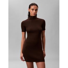 Minikleid Calvin Klein Jeans, Damen, Gr. M (40), N-Gr, braun (mocha braun), Strick, Obermaterial: 65% Polyester, 35% metallisierte Fasern, unifarben, figurbetont mini, Rundhals, eingesetzt gerader Abschluss, Kleider Minikleid, Figurbetonte Passform mit Stehkragen