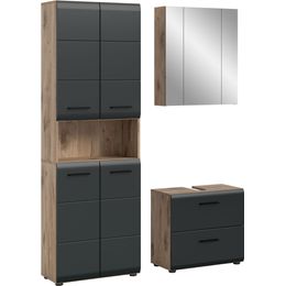 Badm&ouml;bel-Set Welltime "FLORENZ, 3-teilige Badkombination, hochwertige MDF-Front", schwarz (nox oak nb, schwarz matt), B:135cm H:185cm T:30cm, Holzwerkstoff, MDF, Kastenm&ouml;bel-Sets, Badm&ouml;bel-Set, Bad-Kombination, Bad-M&ouml;bel, Badezimmer, Kombination, Kombi