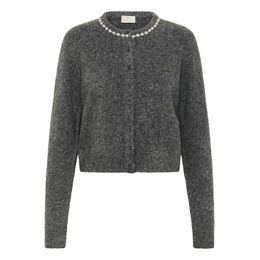 Strickjacke Kaffe "Strickjacke KAroxy", Damen, Gr. L, grau (grau melange), Obermaterial: 53% Polyester PES. 39% Polyacryl PAN. 5% Wolle mw. 3% Elasthan EL., Strickjacken Strickjacke