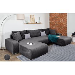 Wohnlandschaft Collection AB "Paola U-Form, B: 314 cm", grau (anthrazit), B:314cm H:41cm T:169cm, 100%Polyester, Sofas, Wohnlandschaft, Bettfunktion, Bettkasten & 4 Zierkissen, Federkern