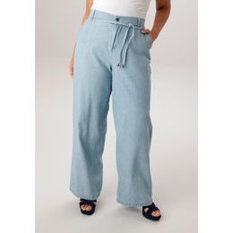 Weite Jeans ANISTON PLUS, Damen, Gr. 46, N-Gr, blau (bleached), Web, Obermaterial: 100% Baumwolle, unifarben, bequem lang, Jeans, mit elastischen Bund