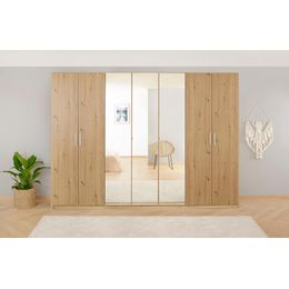 Kleiderschrank OTTO HOME "Mehrzweckschrank Aktenschrank M&ouml;bel Mietswohnung Schlafzimmer KOLUNA", braun (eiche artisan), B:315cm H:210cm T:54cm, Holzwerkstoff, Schr&auml;nke, Kleiderschrank, mit Spiegel, inkl. 2 Innenschubladen sowie extra B&ouml;den MADE IN GERMANY