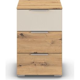 Nachtkommode OTTO HOME "Nachttisch Nachtschrank Schubladen Sideboard Schubladenkommode ASTANA", braun (eiche artisan, beige (champagner)), B:40cm H:61cm T:42cm, Holzwerkstoff, Sideboards, mit 3 ger&auml;umigen Schubladen, Kantengriff in Alufarben MADE IN GERMANY