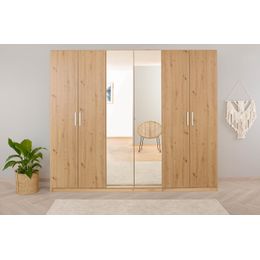 Kleiderschrank OTTO HOME "Mehrzweckschrank Aktenschrank M&ouml;bel Mietswohnung Schlafzimmer KOLUNA", braun (eiche artisan), B:271cm H:229cm T:54cm, Holzwerkstoff, Schr&auml;nke, Kleiderschrank, mit Spiegel, inkl. 2 Innenschubladen sowie extra B&ouml;den MADE IN GERMANY