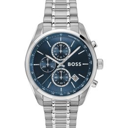 Chronograph BOSS "GRAND PRIX 44", silber (silberfarben, blau), Armbanduhren, Herren, Chronograph, Quarzuhr, Armbanduhr, Herrenuhr, Edelstahlarmband, analog, Tag