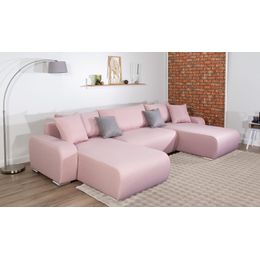 Wohnlandschaft Collection AB "Paola U-Form, B: 314 cm", rose, B:314cm H:41cm T:169cm, 100%Polyester, Sofas, Wohnlandschaft, Bettfunktion, Bettkasten & 4 Zierkissen, Federkern