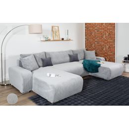 Wohnlandschaft Collection AB "Paola U-Form, B: 314 cm", grau (hellgrau), B:314cm H:41cm T:169cm, 100%Polyester, Sofas, Wohnlandschaft, Bettfunktion, Bettkasten & 4 Zierkissen, Federkern