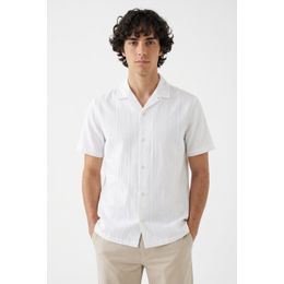 Jack & Jones Kurzarmhemd JACK & JONES "JPRBLARIVER LINEN BL. DOBBY SS SHIRT SN", Herren, Gr. S, N-Gr, wei&szlig; (hellwei&szlig;), Web, Obermaterial: 50% Baumwolle, 30% Leinen, 20% Viskose, unifarben, regular fit normal, gerader Abschluss, Hemden, mit Resort Kragen
