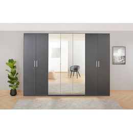 Kleiderschrank OTTO HOME "Mehrzweckschrank Aktenschrank M&ouml;bel Mietswohnung Schlafzimmer KOLUNA", grau (graumetallic), B:315cm H:229cm T:54cm, Holzwerkstoff, Schr&auml;nke, Kleiderschrank, mit Spiegel, inkl. 2 Innenschubladen sowie extra B&ouml;den MADE IN GERMANY