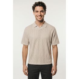 Jack & Jones Polokragenpullover JACK & JONES "JORTYLER KNIT SS SPLIT NECK POLO SN", Herren, Gr. L, feather gray, Strick, Obermaterial: 50% Baumwolle, 50% Polyester, gemustert, regular fit normal, ohne Ausschnitt, B&uuml;ndchen, Pullover, Baumwollmischung, regular fit