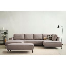 Wohnlandschaft Home Affaire "TVINNU", hellbraun, B:354cm H:83cm T:193cm, Sofas, Wohnlandschaft, Recamiere rechts/links, stellbar zum Schlafsofa (Krokodilverbinder)