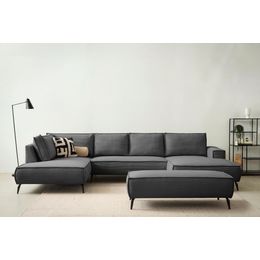 Wohnlandschaft Home Affaire "TVINNU", anthrazit, B:354cm H:83cm T:193cm, Sofas, Wohnlandschaft, Recamiere rechts/links, stellbar zum Schlafsofa (Krokodilverbinder)