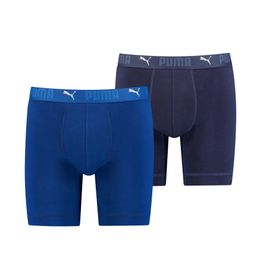 Boxershorts Puma "Puma MEN SPORT COTTON LONG BOXERS 2P", Herren, Gr. S, blau (blau combo), Jersey, Obermaterial: 95% Baumwolle, 5% Elasthan, normal, Unterhosen, mit Markenschriftzug im Bund