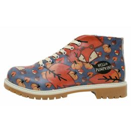 Stiefel DOGO "Shortcut Boots Hedge-Hug Damen Stiefeletten, Shortcut Boots", Damen, Gr. 37, Normalschaft, blau (blau, orange), Lederimitat, Schuhe Stiefel, Handgefertigt